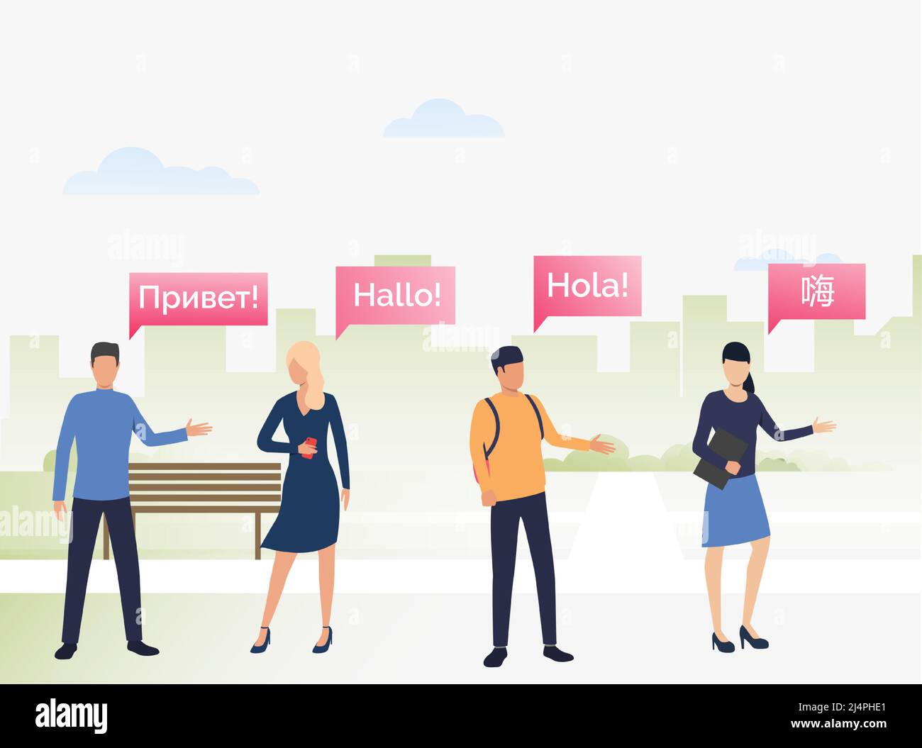 People communicating with each other in foreign languages. Male and ...
