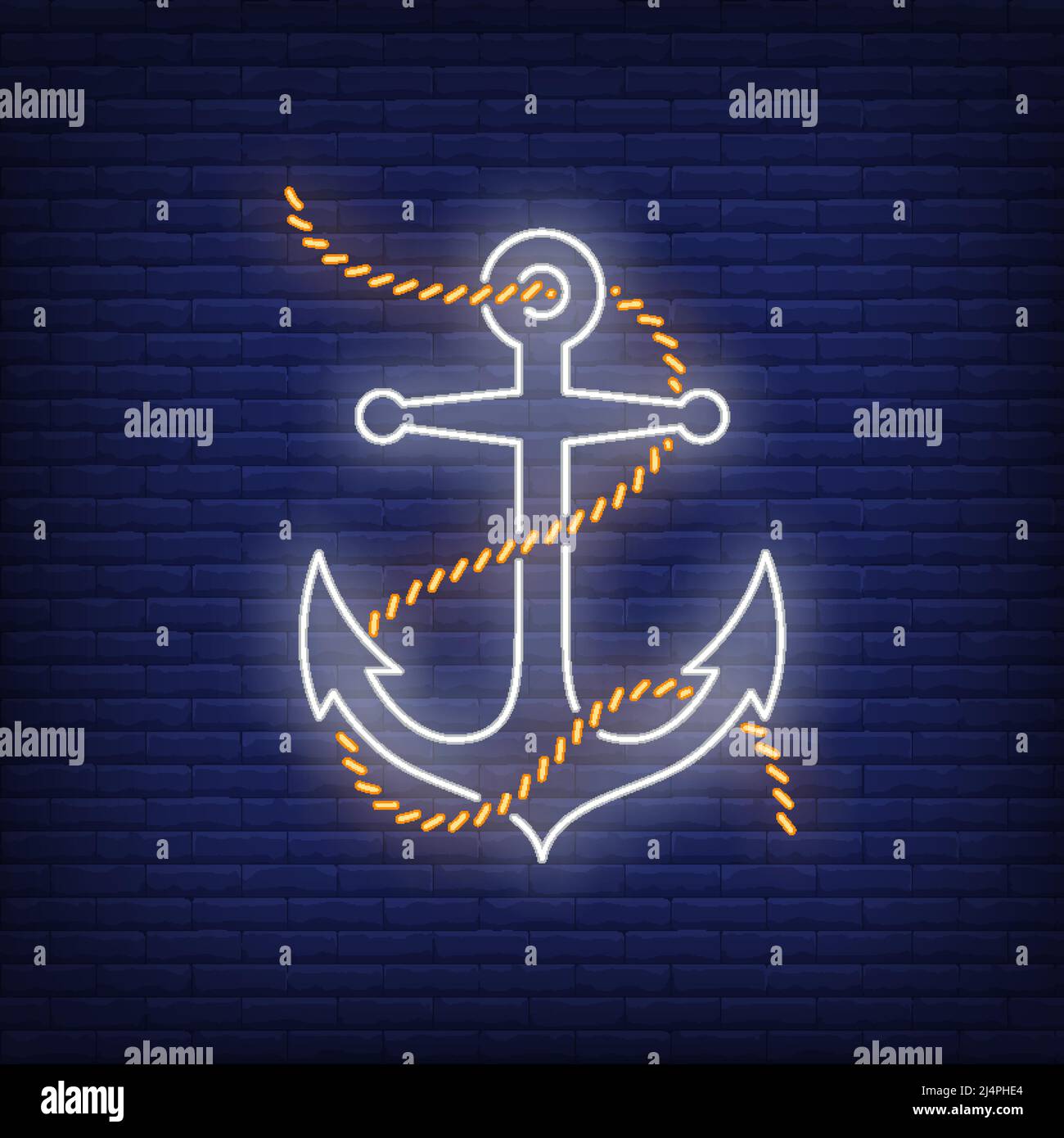 Anchor with rope or chain neon sign. Glowing banner or billboard ...