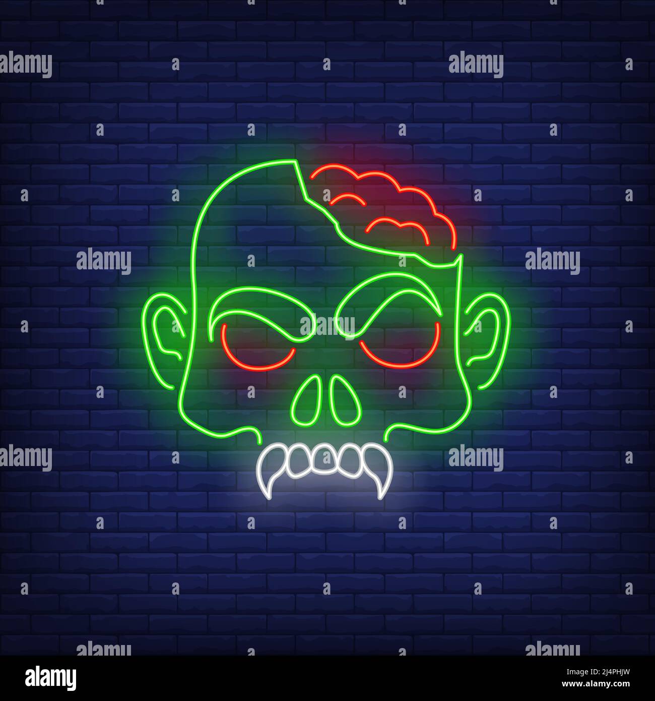 Zombie head with brains neon sign. Halloween, monster, horror design ...