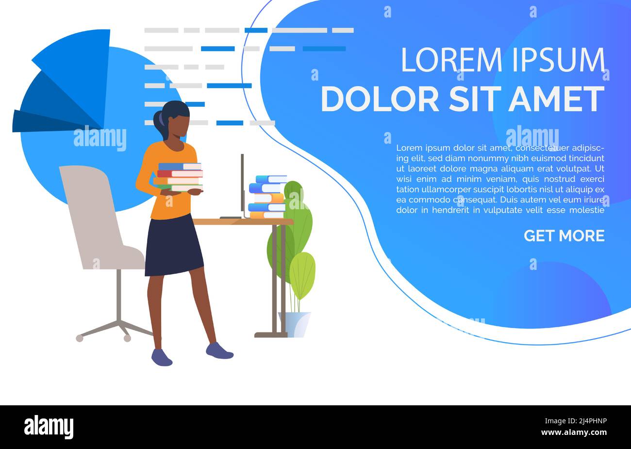 Student standing at desk and holding textbooks stack. University ...