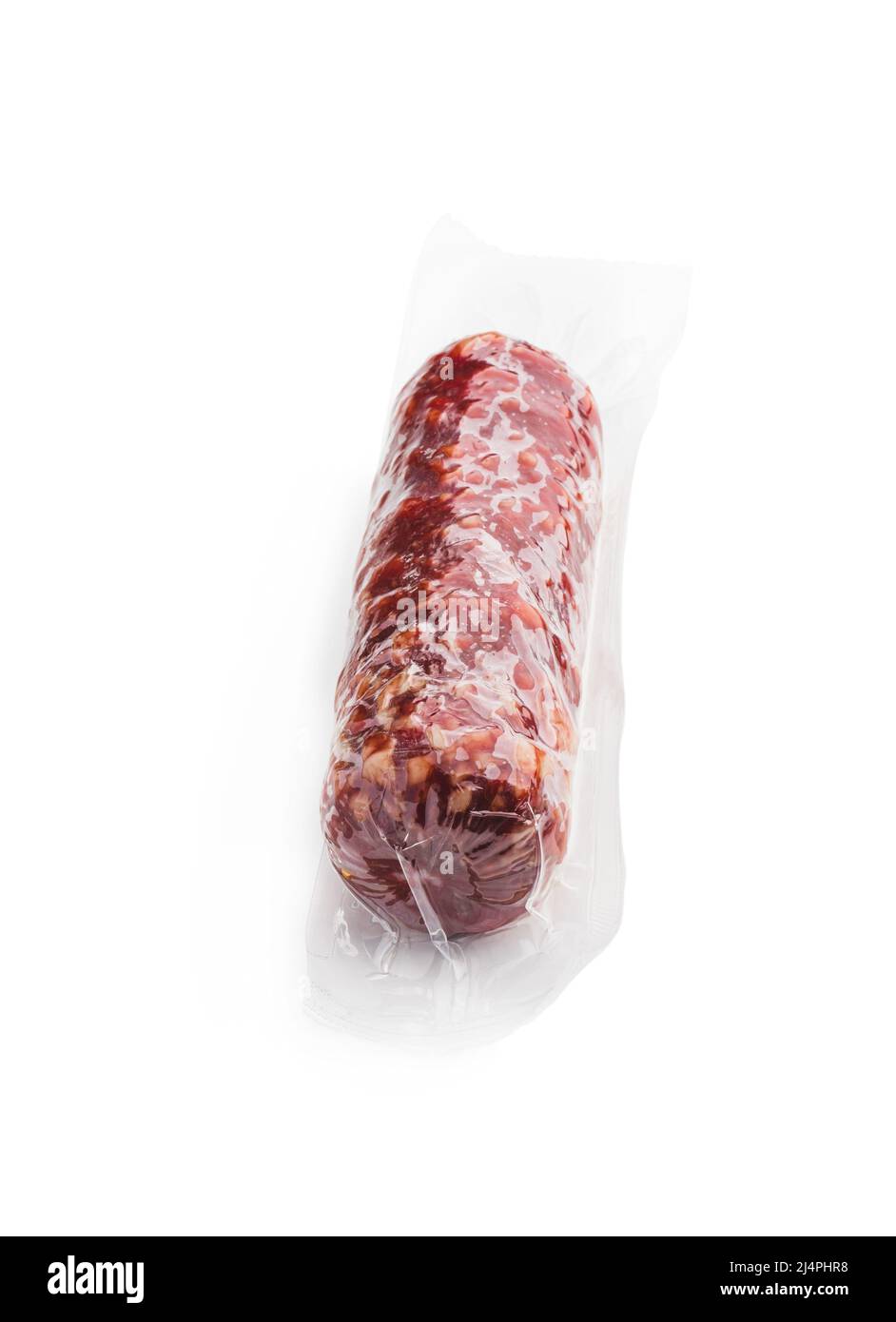 Packed dry salami isolated on white background Stock Photo - Alamy