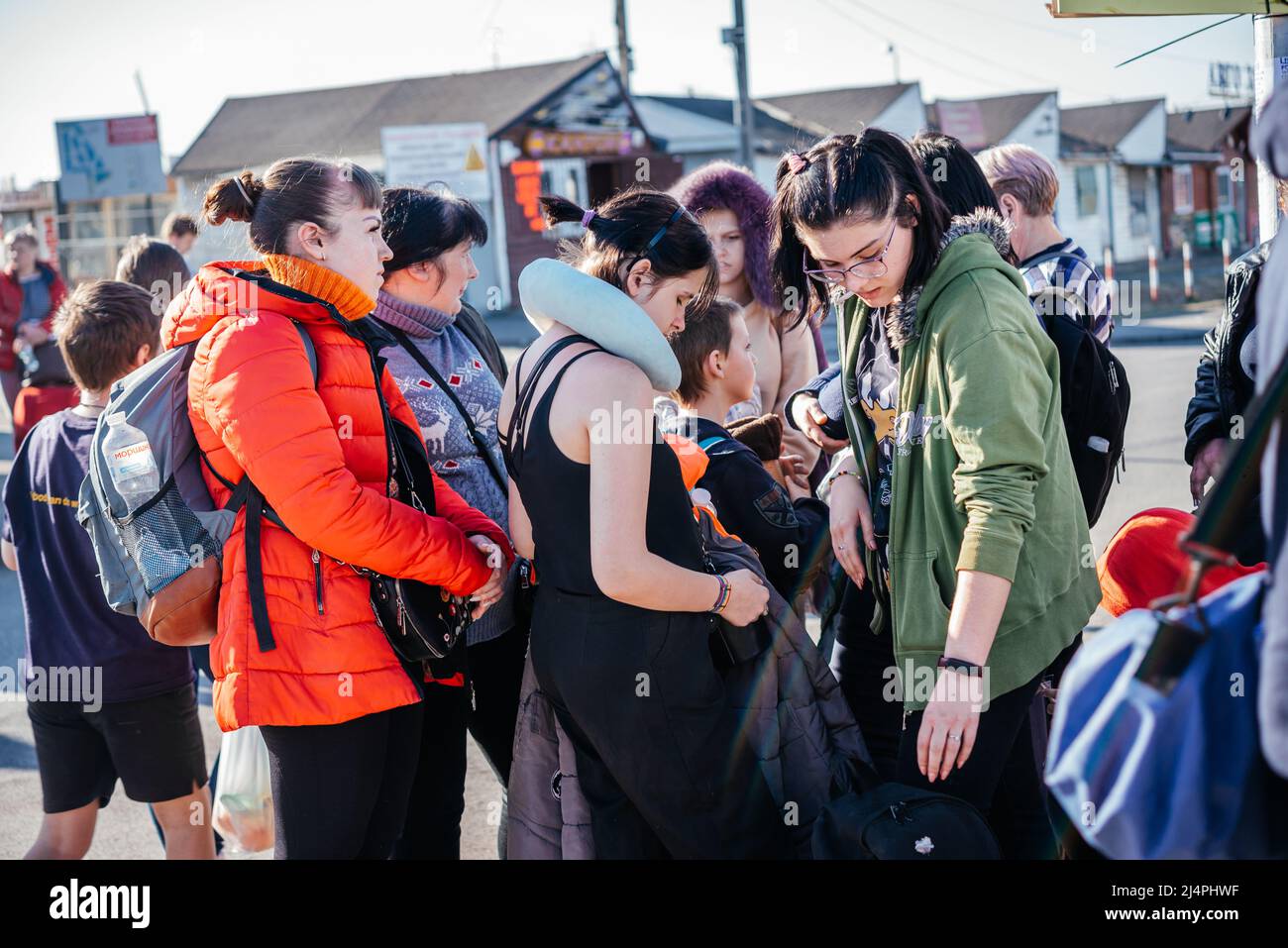 Medyka, Poland - March 24, 2022: young girls at Ukrainian-Polish border ...