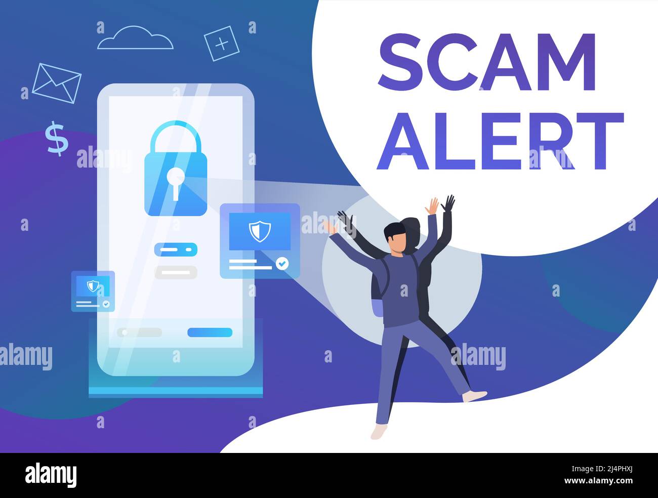 Scam alert poster template. Hacker keeping hands up. Cybercrime failure ...