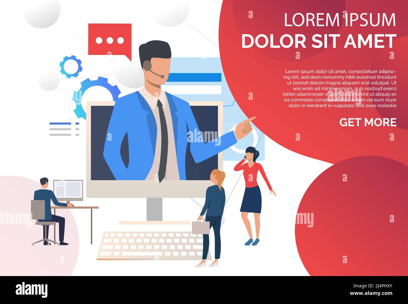 Call center operator wearing headset and consulting clients. Assistance ...