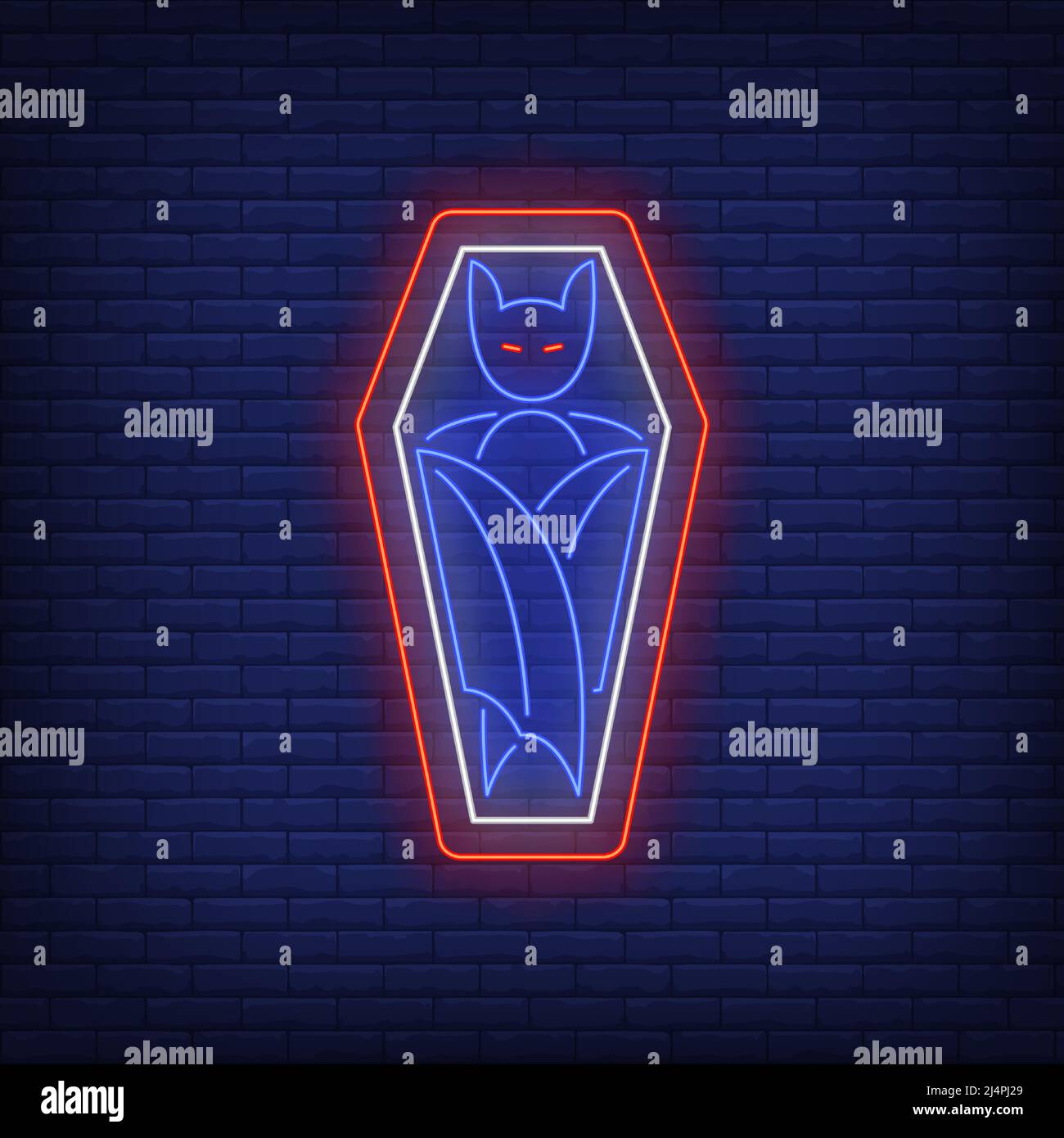 Vampire in coffin neon sign. Halloween, advertisement design. Night ...