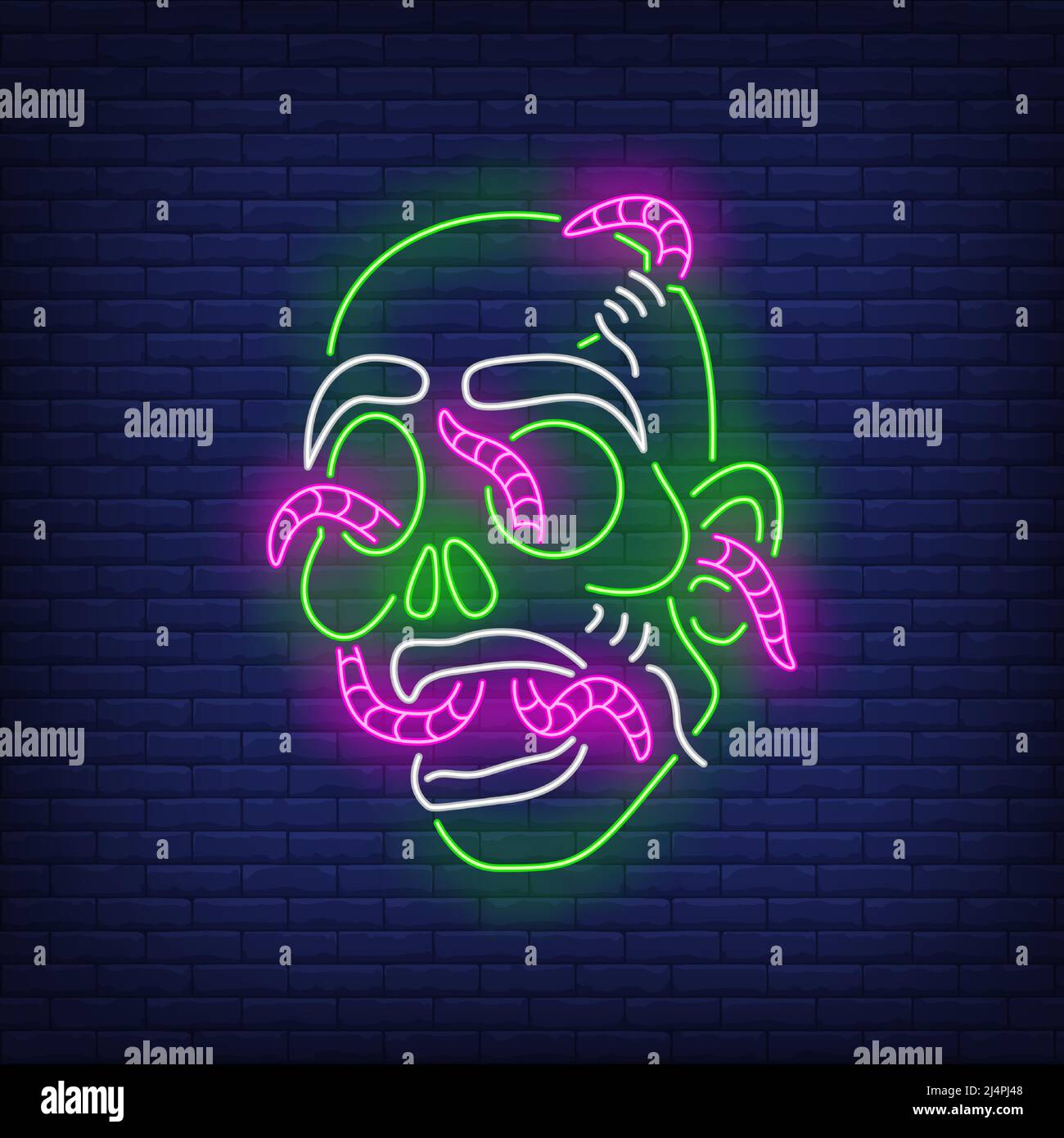 Zombie head with worms neon sign. Halloween, monster, horror design ...