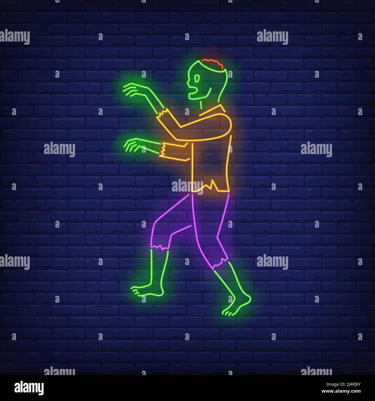 Zombie walking neon sign. Halloween, monster, horror design. Night ...