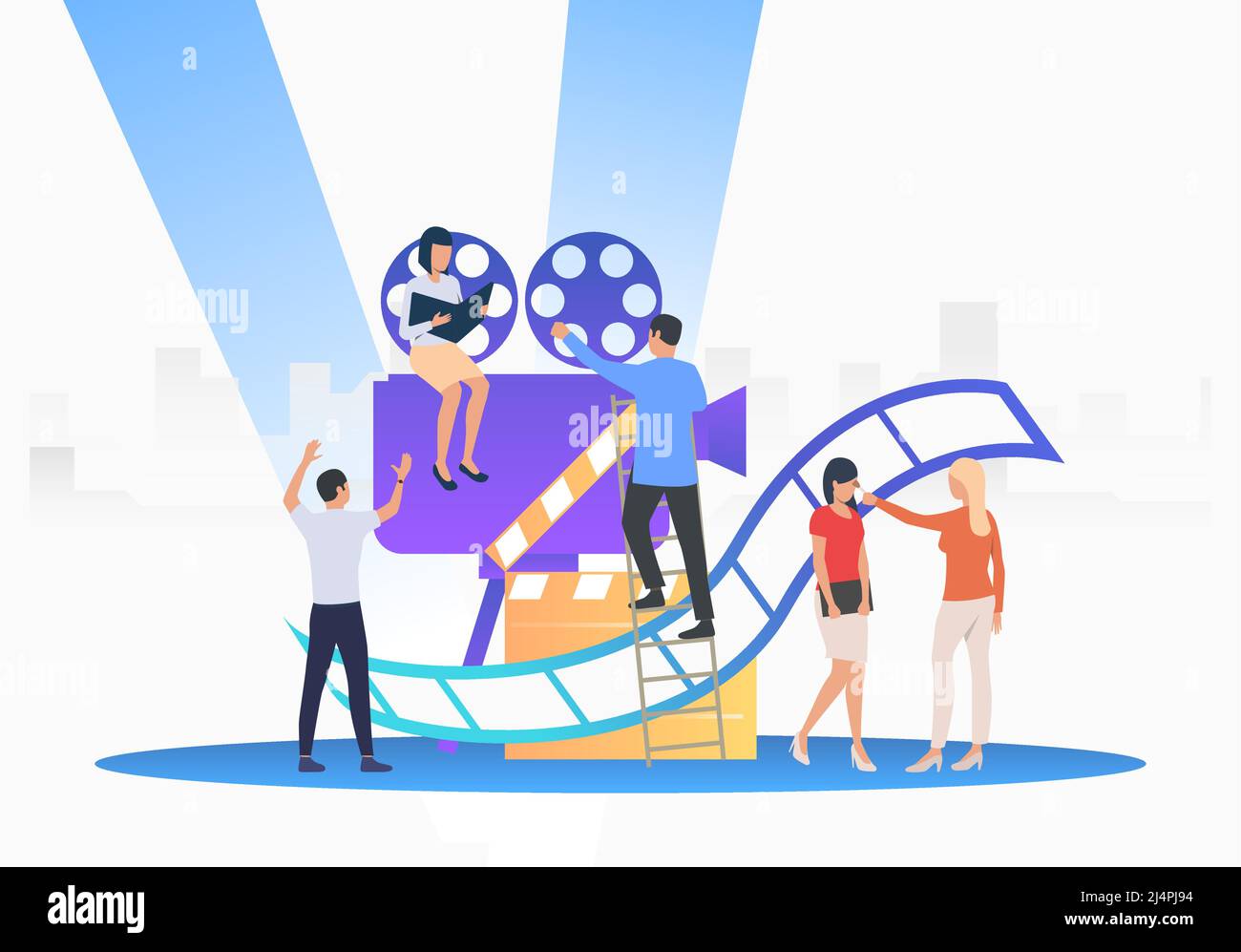 Staff creating film. Camera, scenario, actors. Filmmaking concept ...