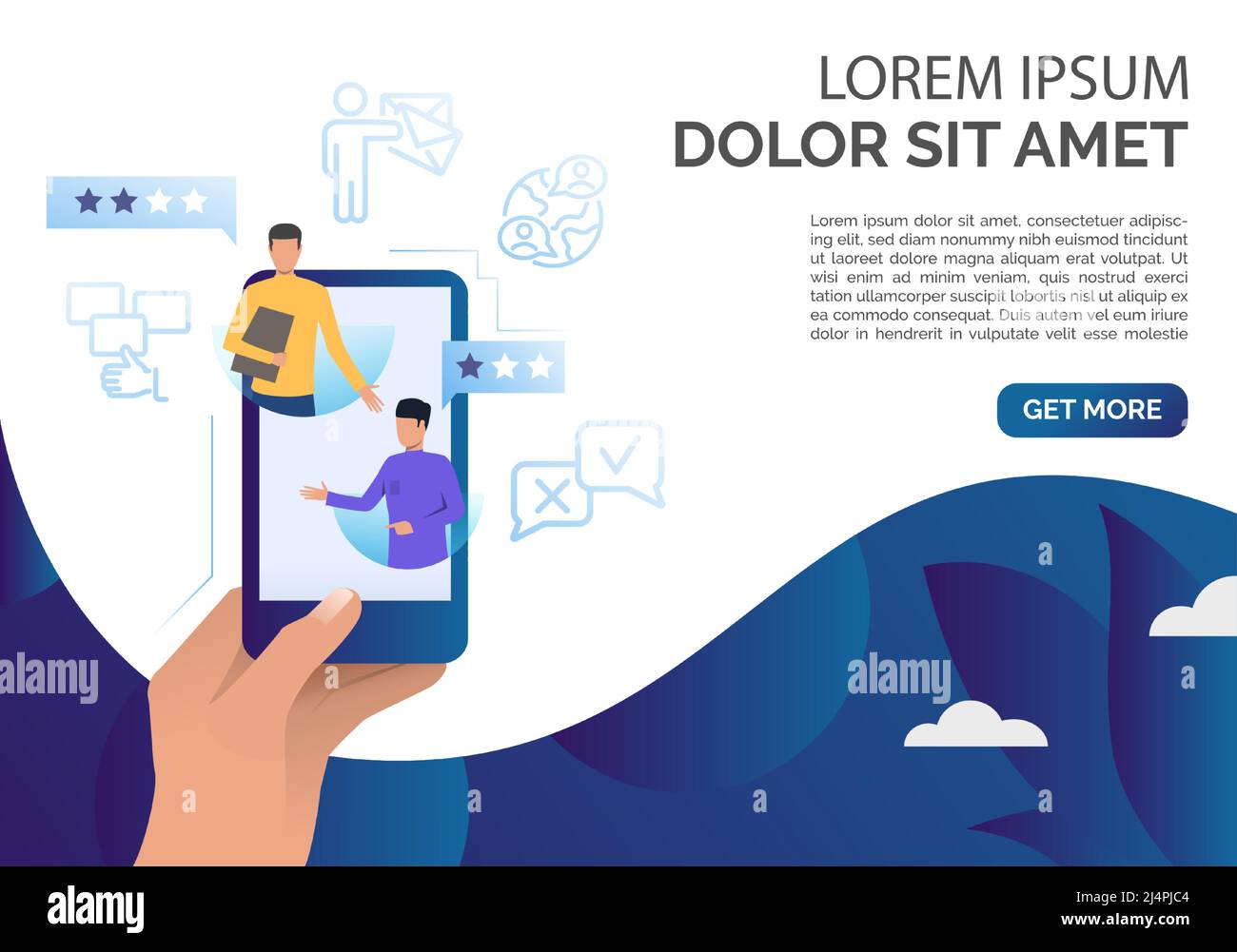 Hand holding smartphone with client comments vector illustration ...