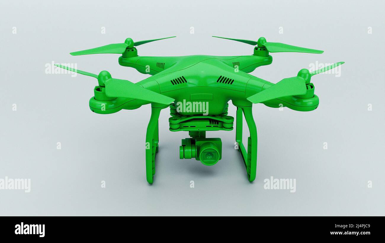 3d render Modern green color Remote Control Air Drone Flying with ...