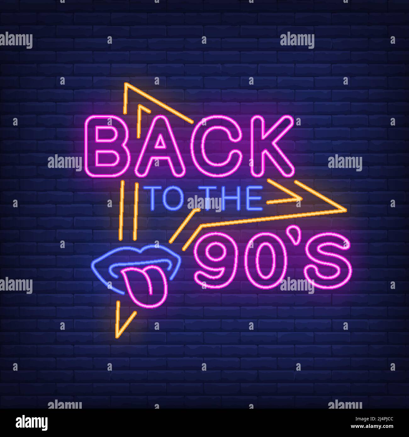 Back to nineties neon lettering with lips and tongue. Party and ...