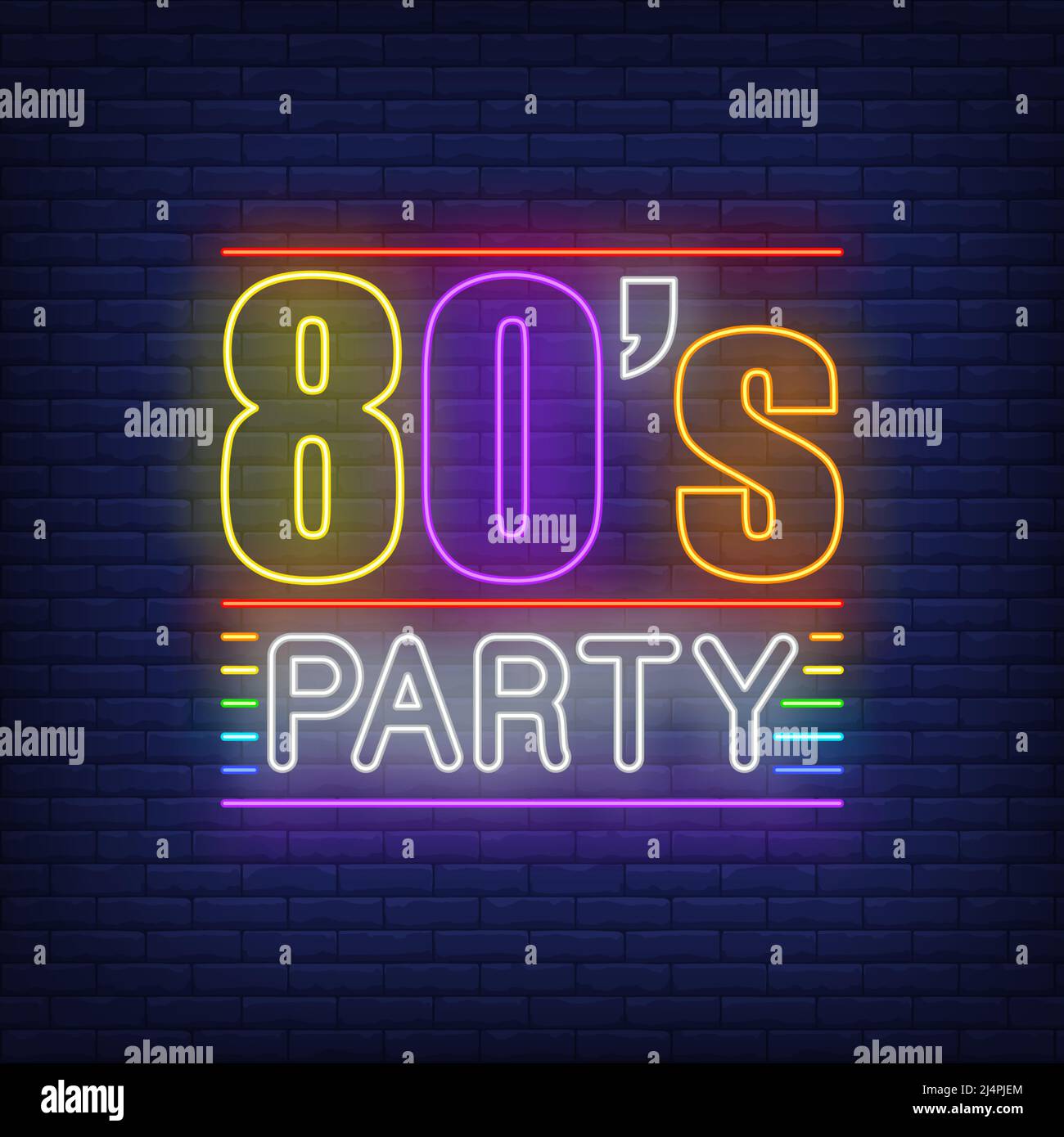 Eighties party neon lettering. Entertainment, disco design. Night ...