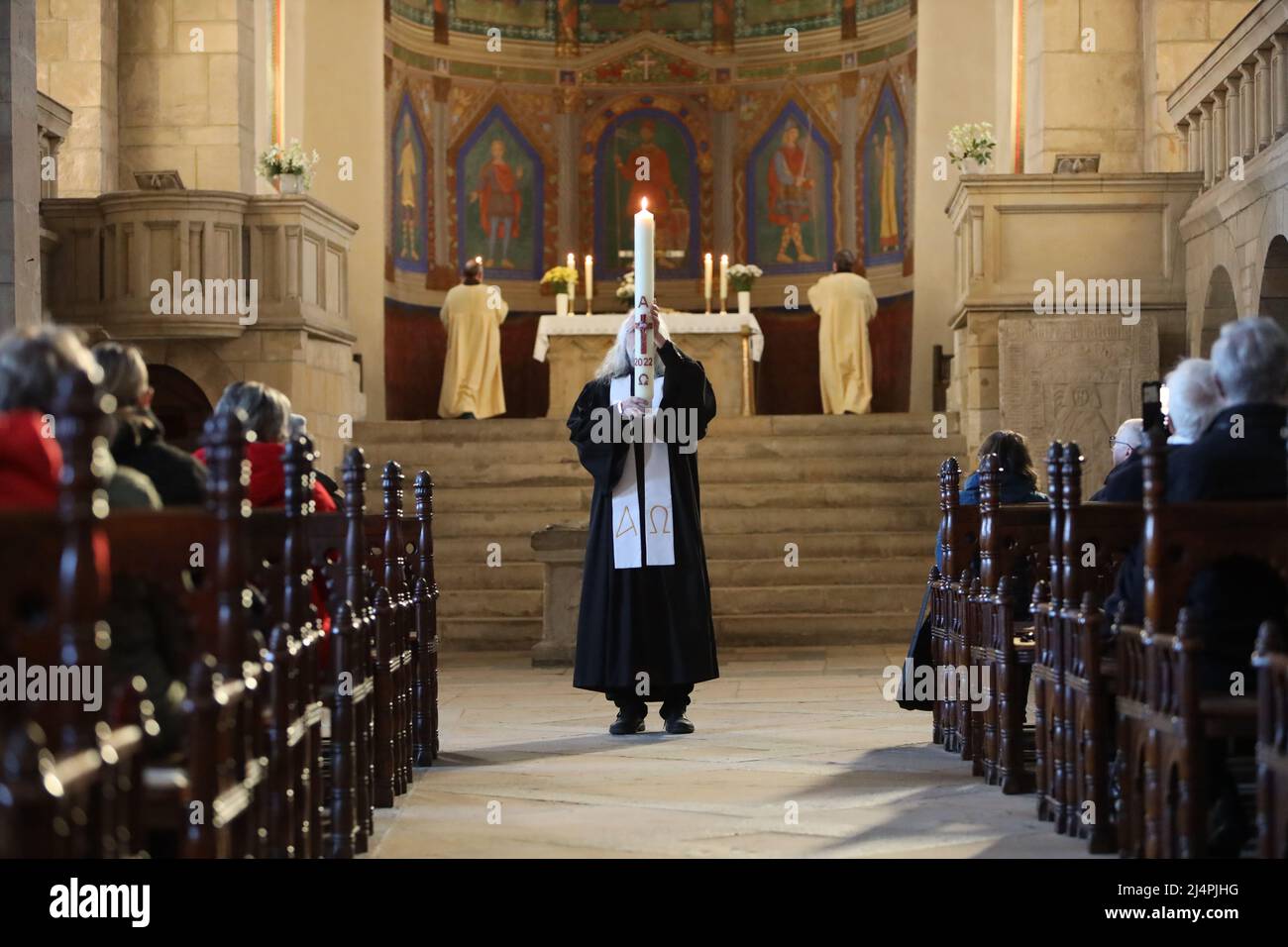 Gernrode, Germany. 17th Apr, 2022. Father Andreas Müller holds an ...