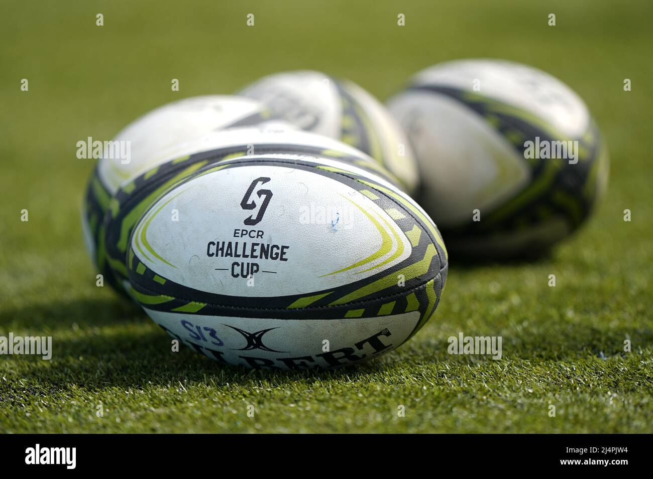 A general view 0of Gilbert match balls before the EPCR Challenge Cup ...