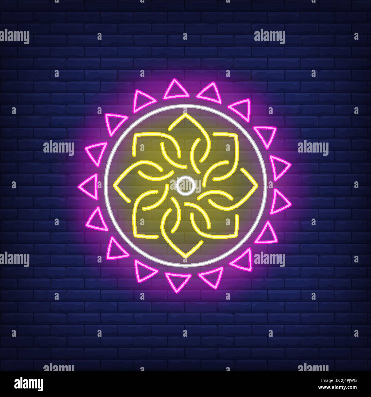 Ethnic round mandala pattern neon sign. Meditation, spirituality, yoga ...
