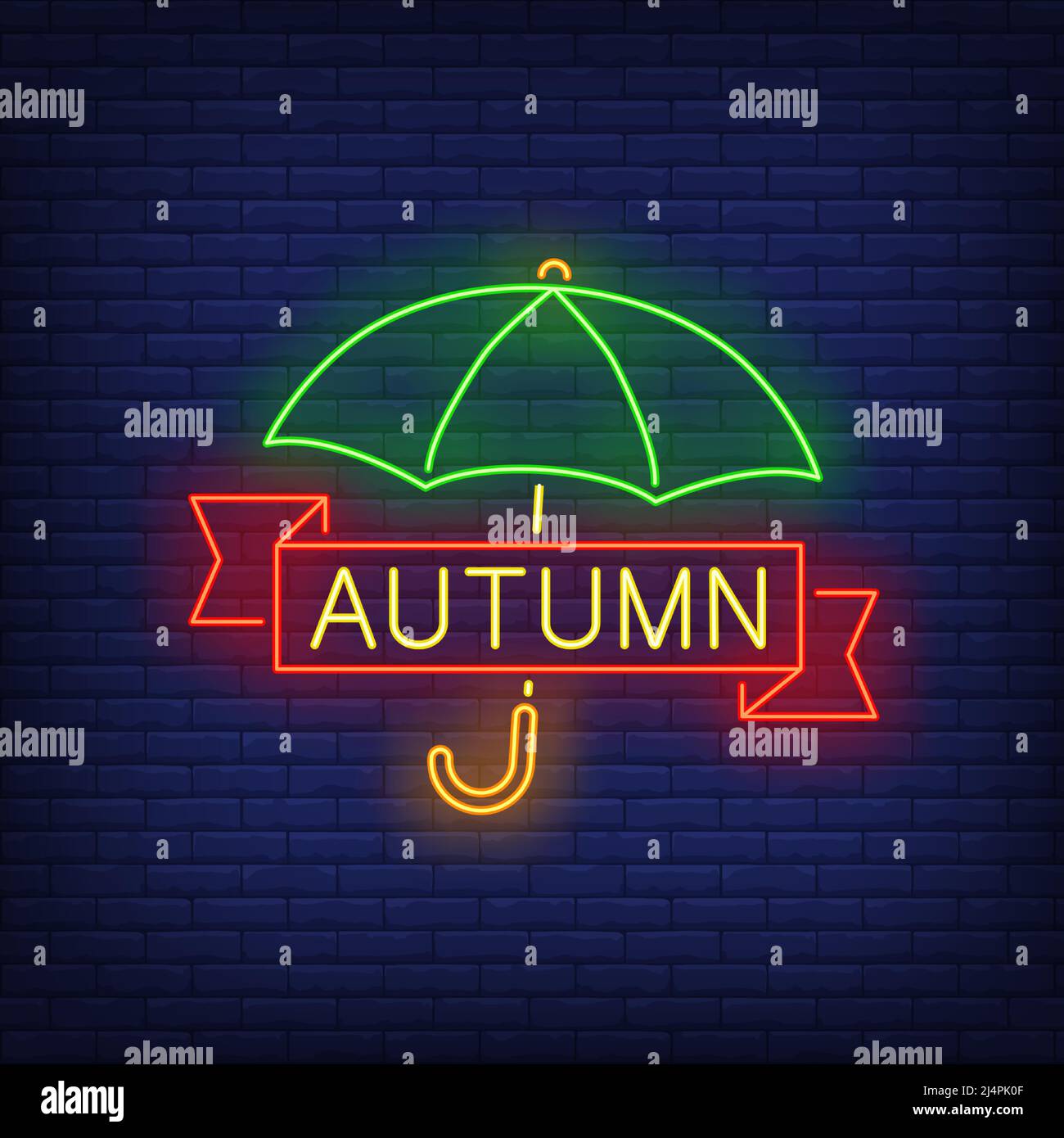 Autumn neon lettering with umbrella. Shopping, discount, sale design ...