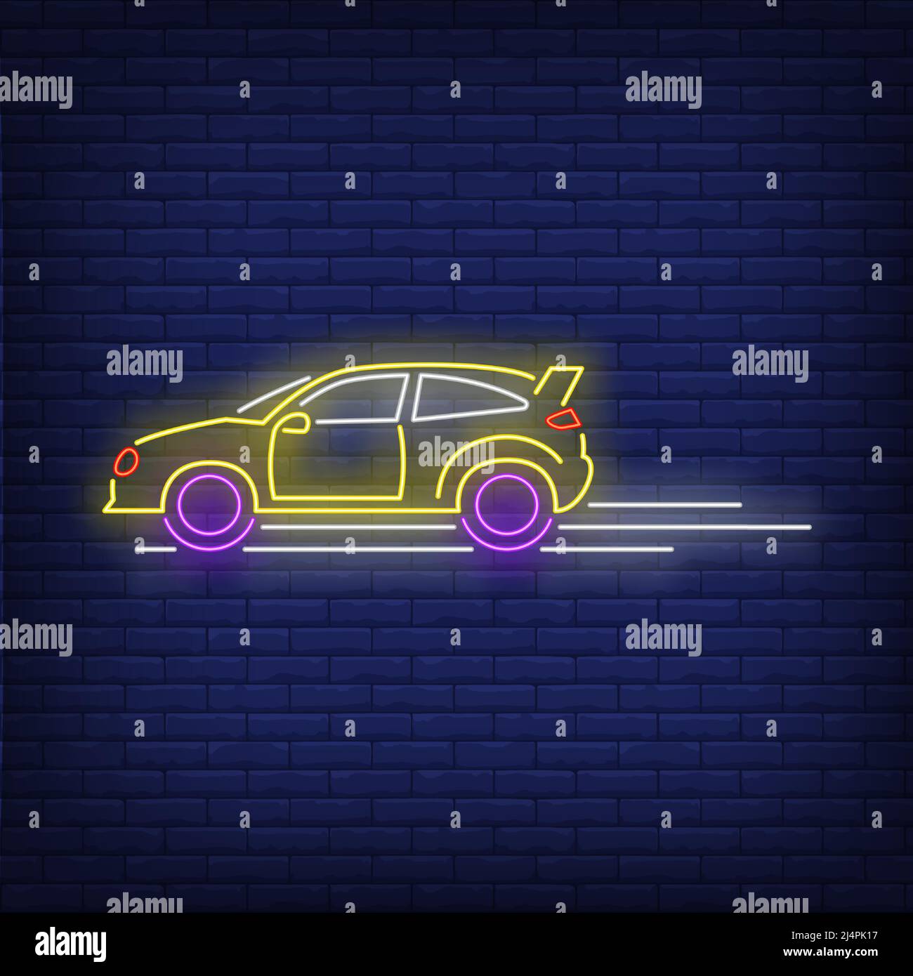 Machine driving fast neon sign. Glowing neon automobile. Race ...