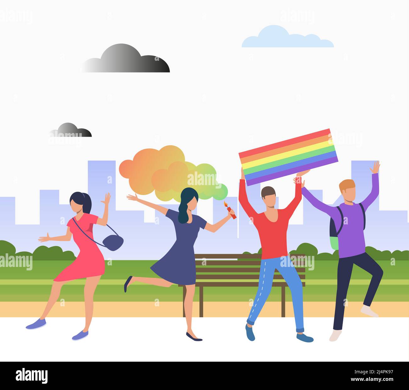 Cheerful people in pride parade. Diversity, discrimination, freedom ...