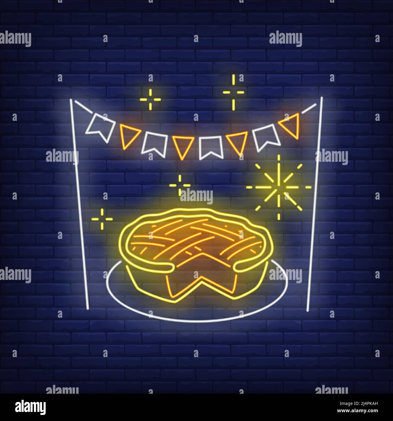 Pumpkin pie in neon style. Glowing neon pie. Pastry, pumpkin ...