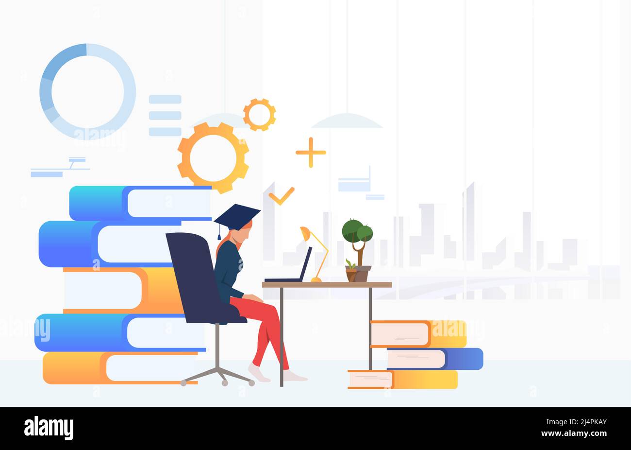 Student using laptop and studying at desk. University, graduation ...