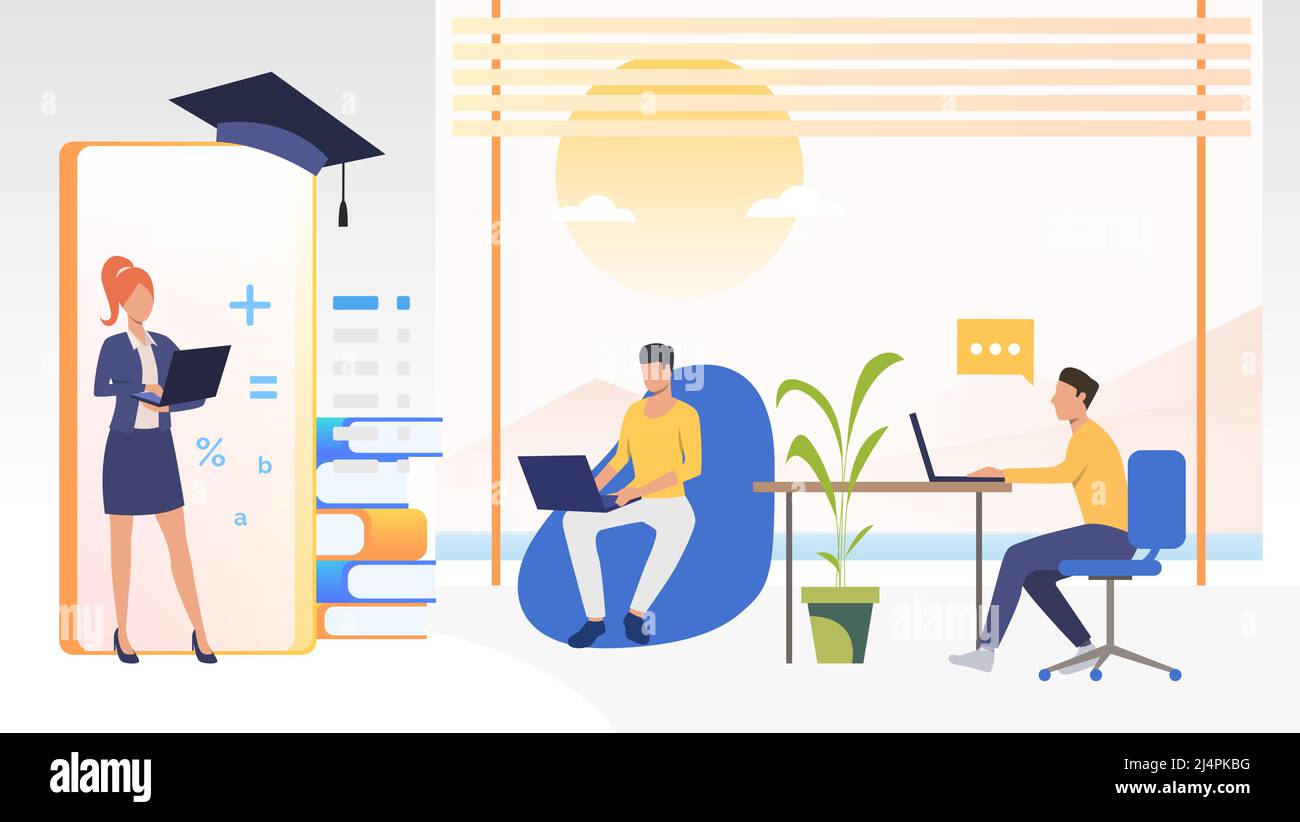 People studying at online school in office or at home. Service ...