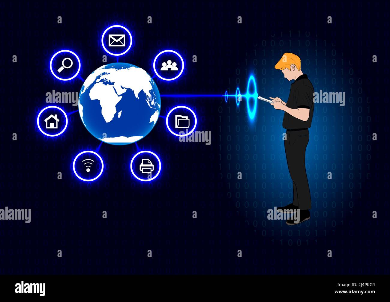 graphics drawing business man hold smartphone use connection ...