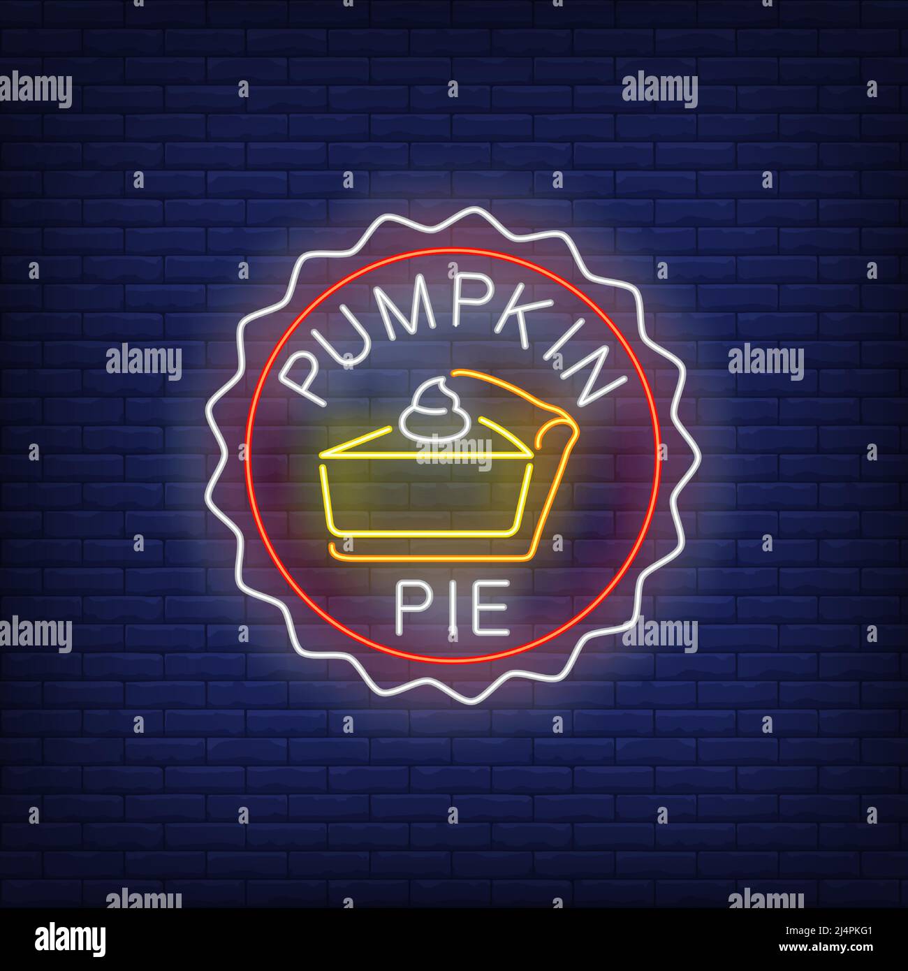 Piece of pumpkin pie neon sign. Glowing neon pie. Pastry, pumpkin ...