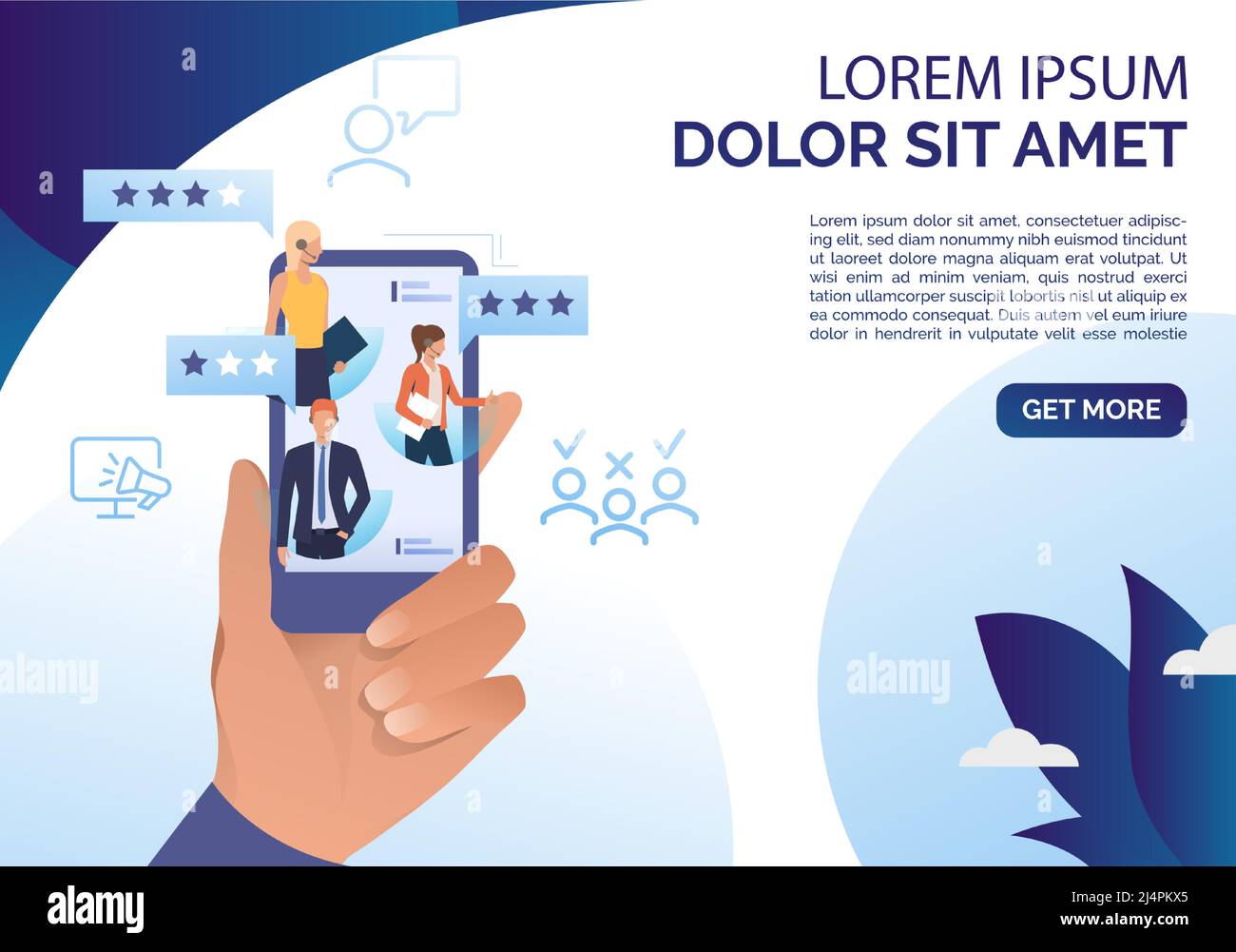 Hand holding smartphone with online review vector illustration. Product ...