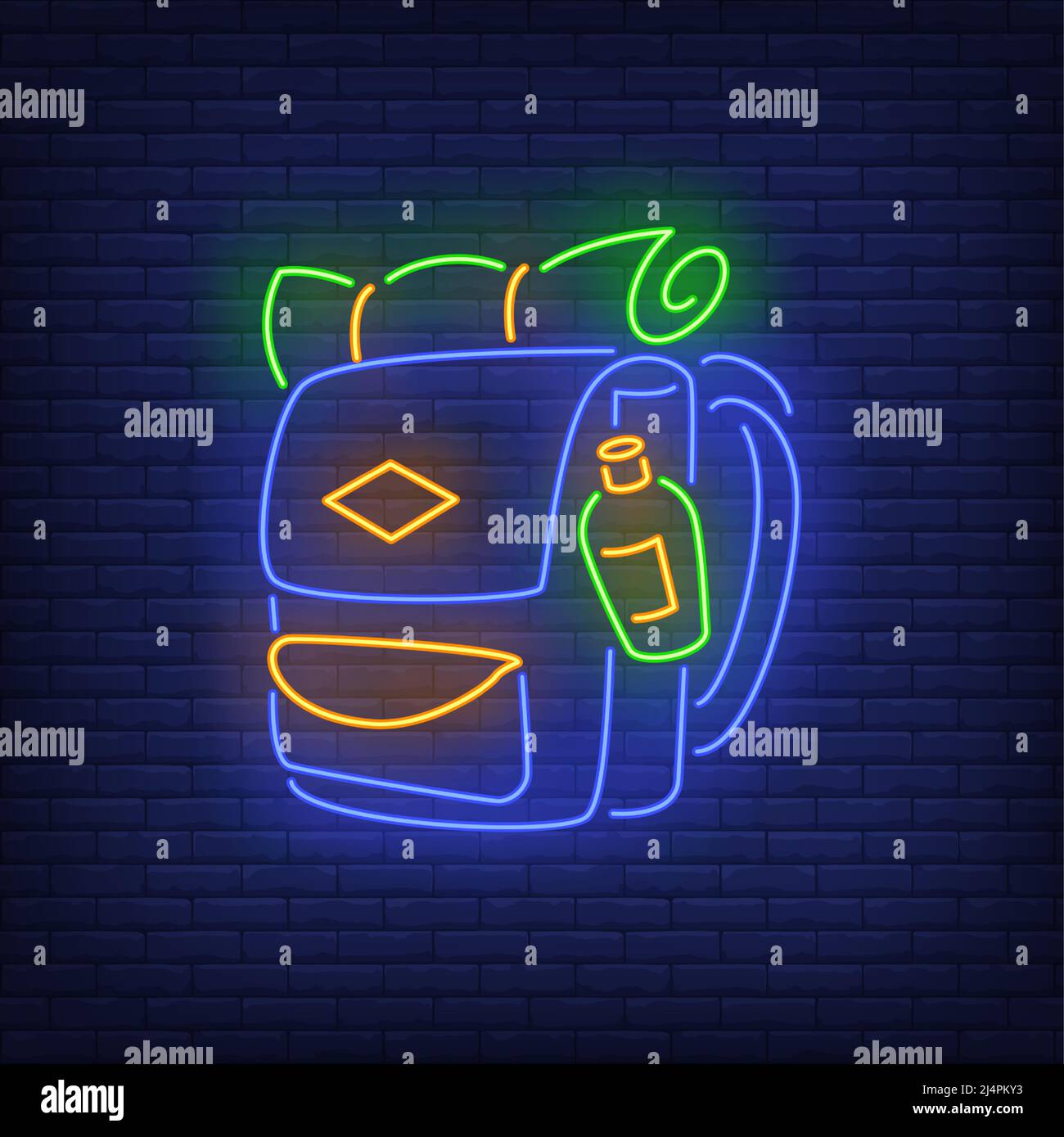 Travelling backpack neon sign. Travelling, tourist, hiking. Vector ...