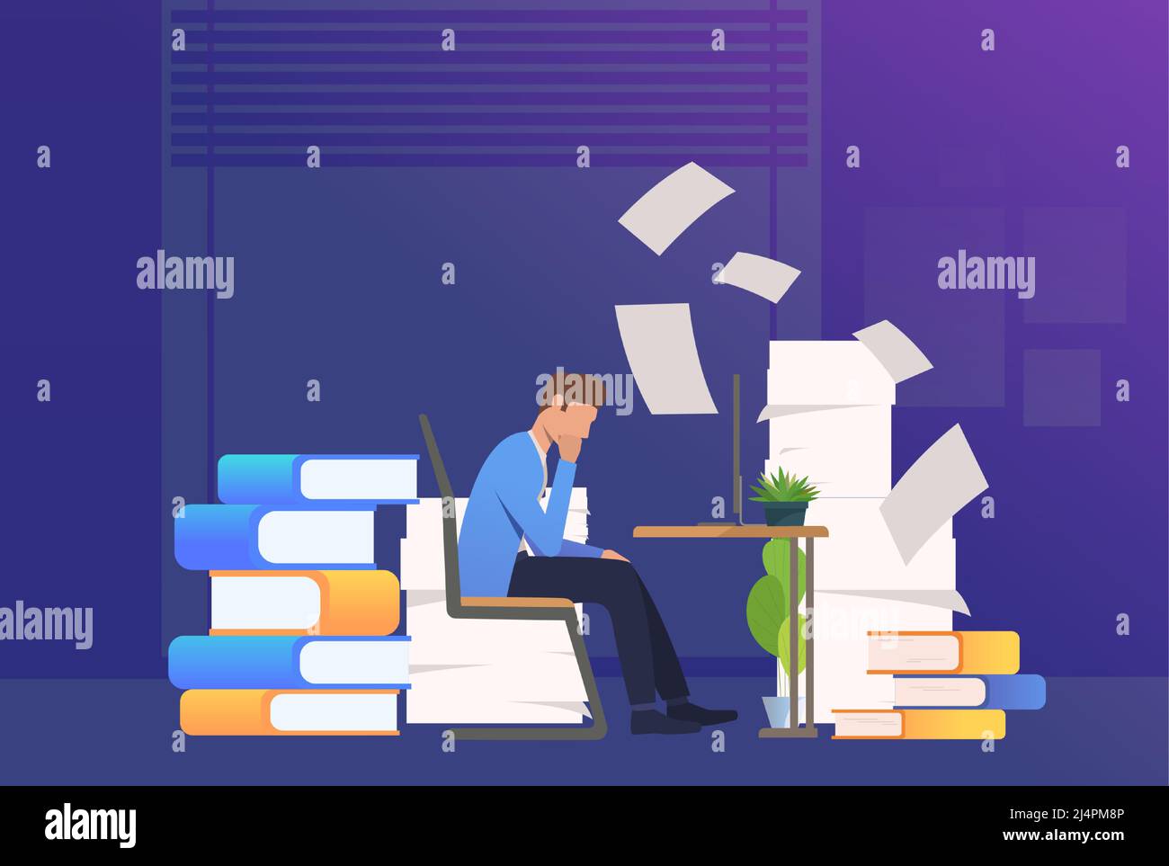 Office man getting through paper work. Mess, paper piles, employer ...