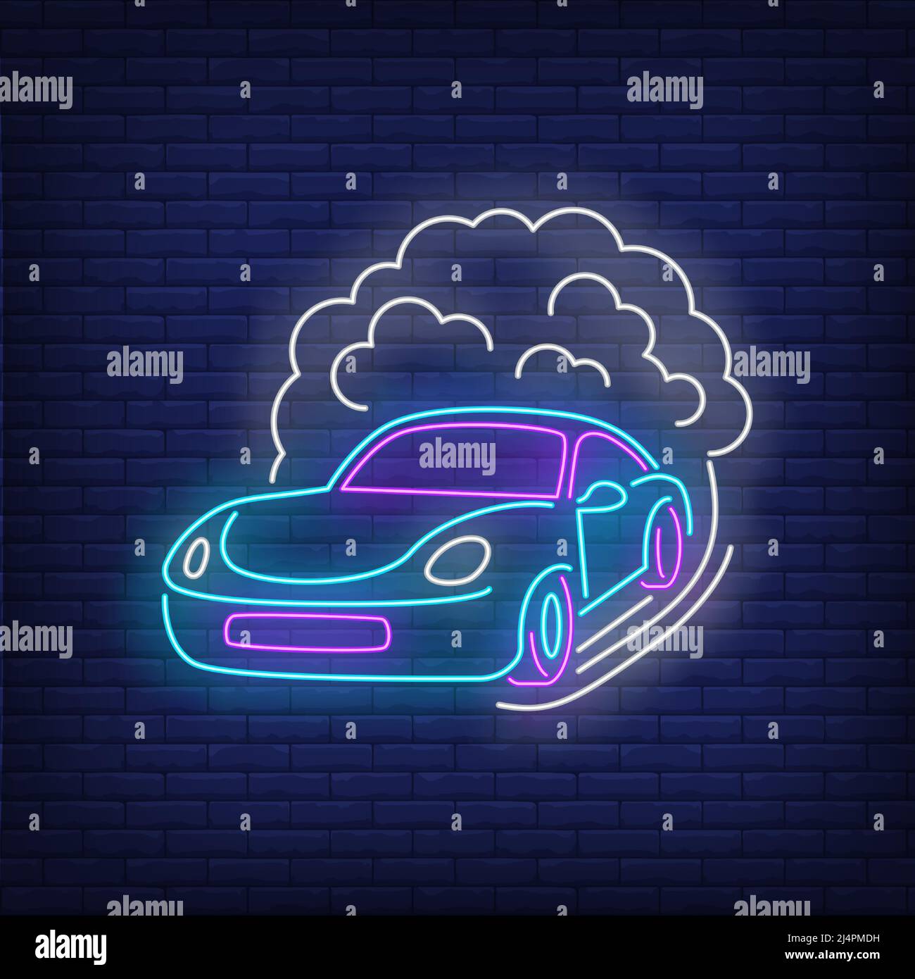 Sport car increasing speed neon sign. Glowing neon automobile. Race ...