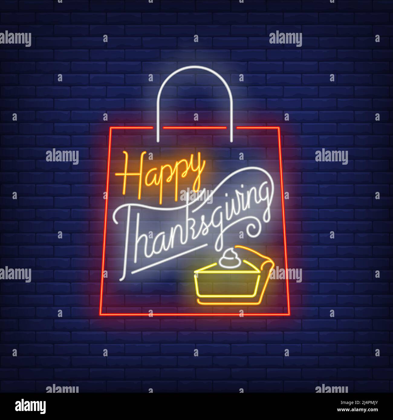 Happy Thanksgiving bag neon sign. Glowing neon text. Bag, discounts ...