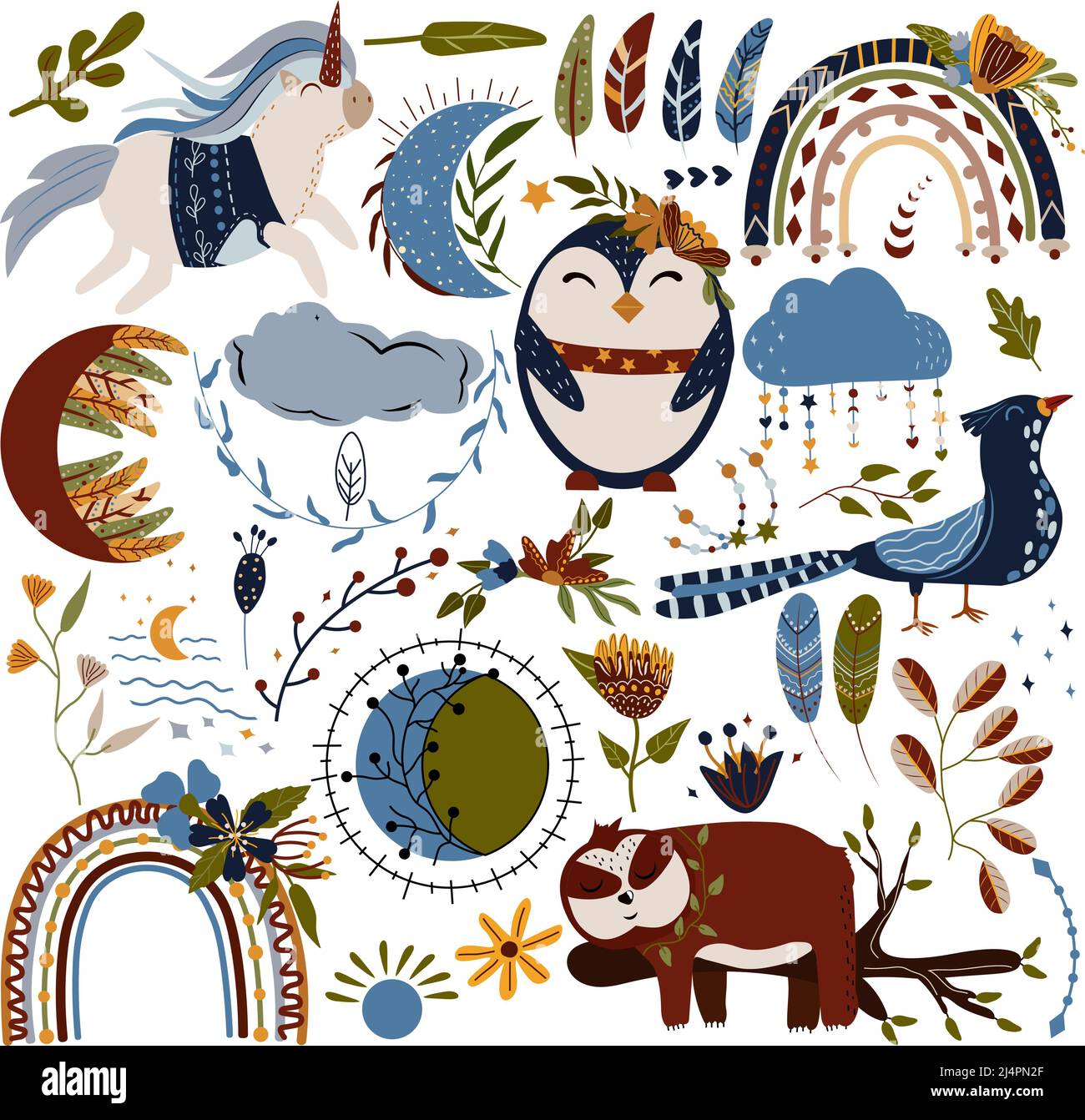 Bohemian animals, bird, rainbows, flowers and other. Collection modern ...