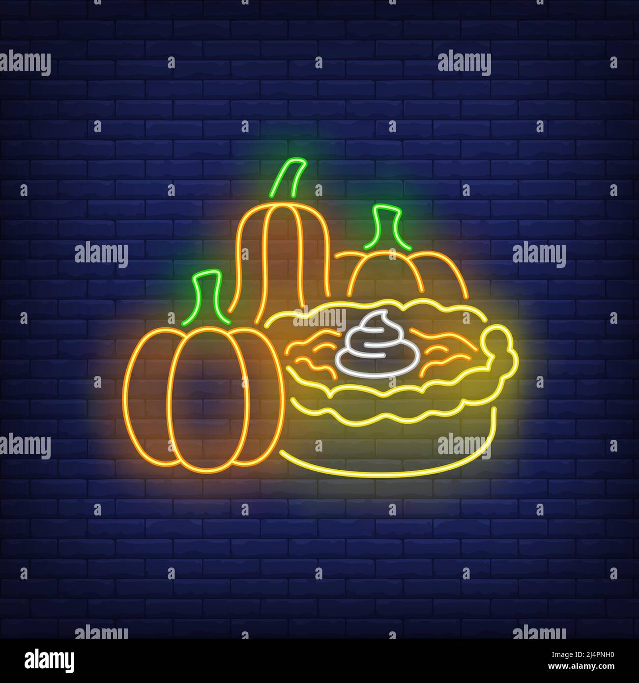 Pumpkins and pie neon sign. Glowing neon pie. Pastry, pumpkin ...