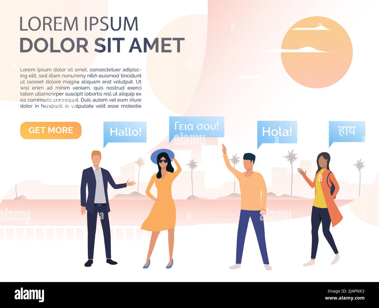 Tourists practicing foreign languages illustration with place for text ...