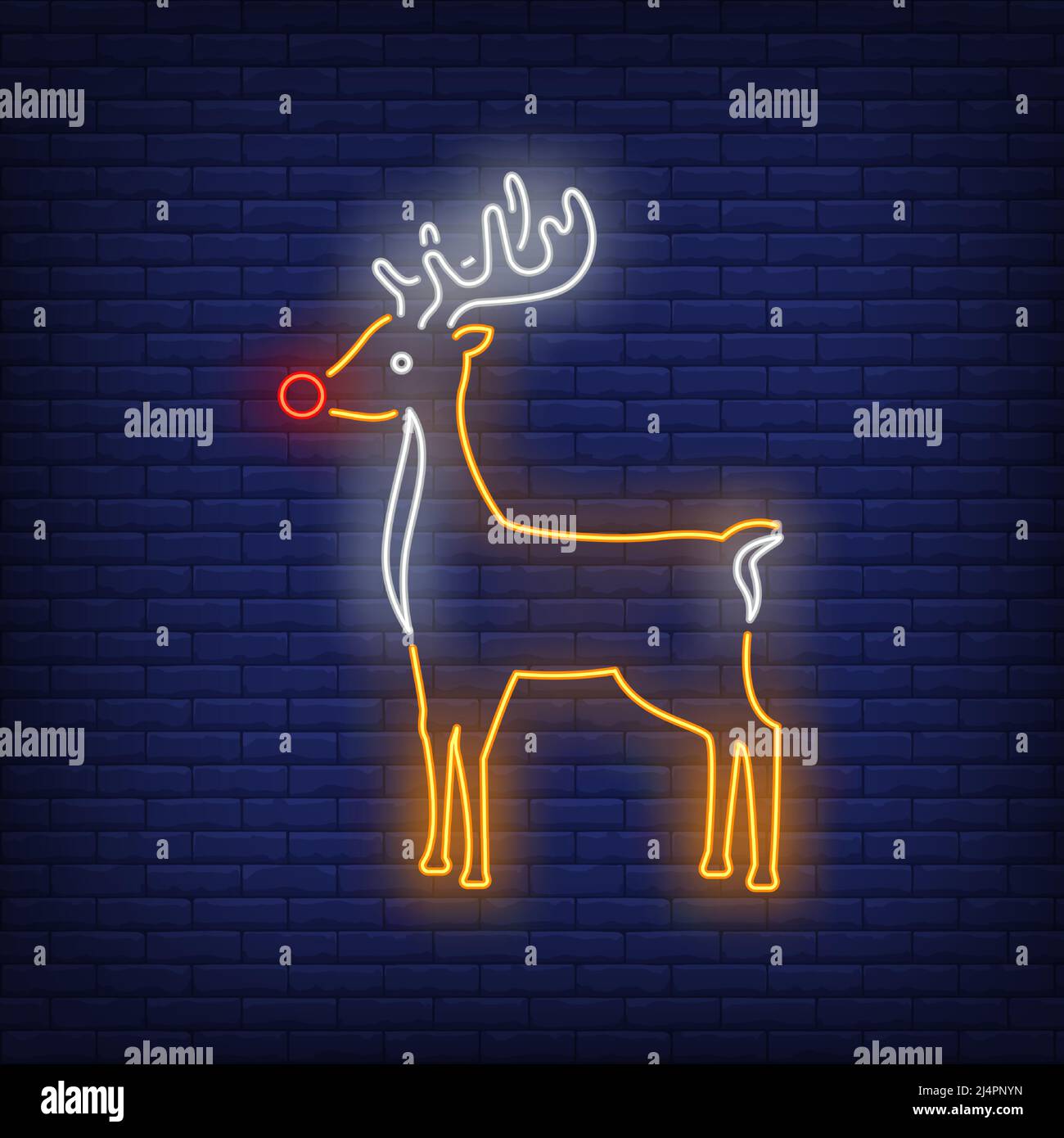 Cute reindeer neon sign. Christmas and New Year Day design. Night ...