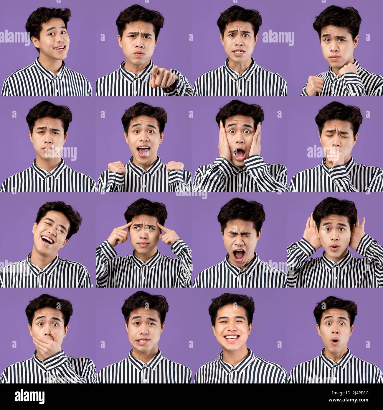 Collage of Asian man expressing different positive and negative ...