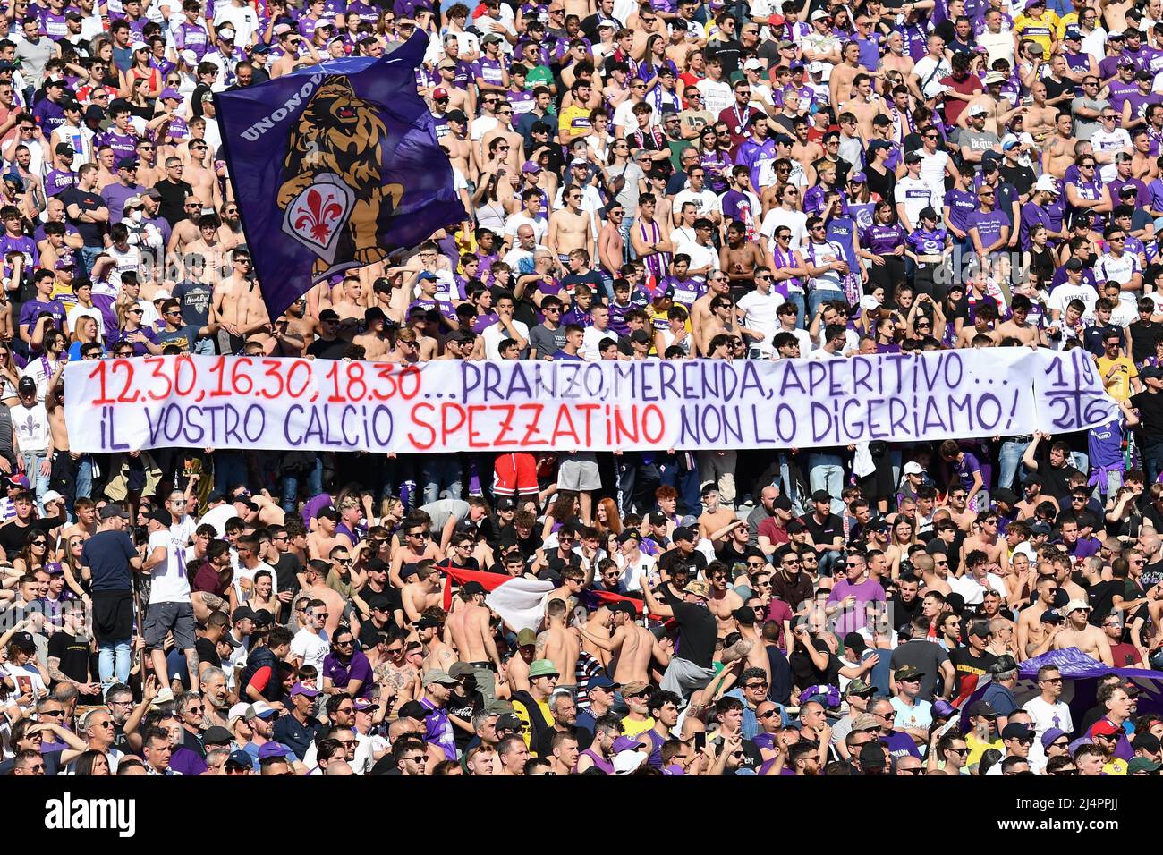 Artemio Franchi stadium, Florence, Italy, April 16, 2022, Fans of ACF ...