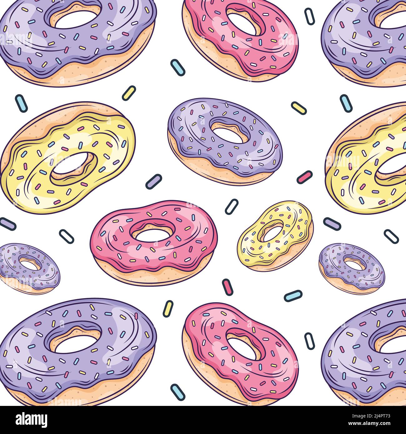 Donuts pattern, sprinkles and cakes food illustration pattern design ...