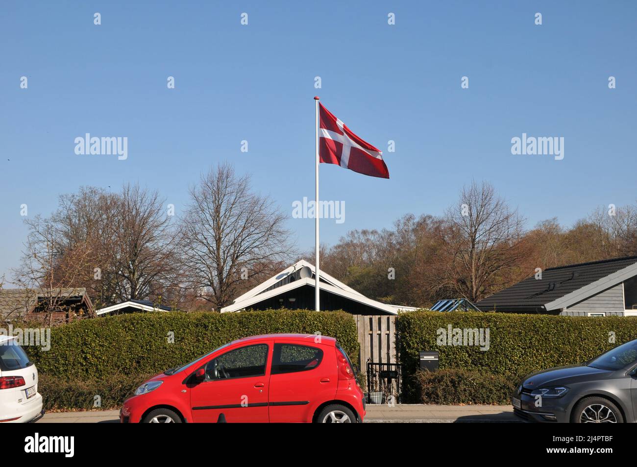 Kastrup/Copenhagen/Denmark/17 April 2022/Danes fly dannebrog or danish ...