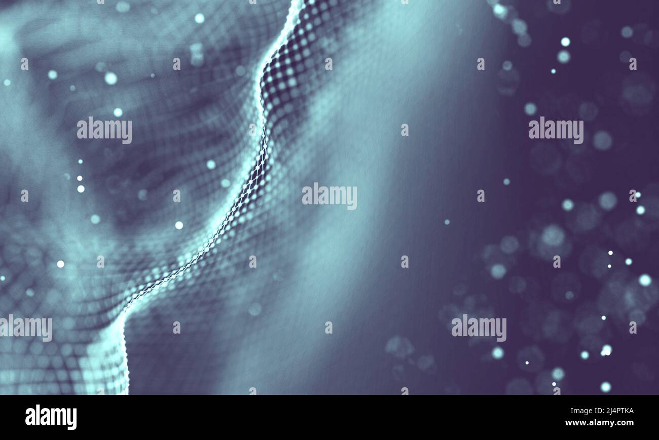 Abstract futuristic illustration of polygonal surface. Low poly shape with connecting dots and ...