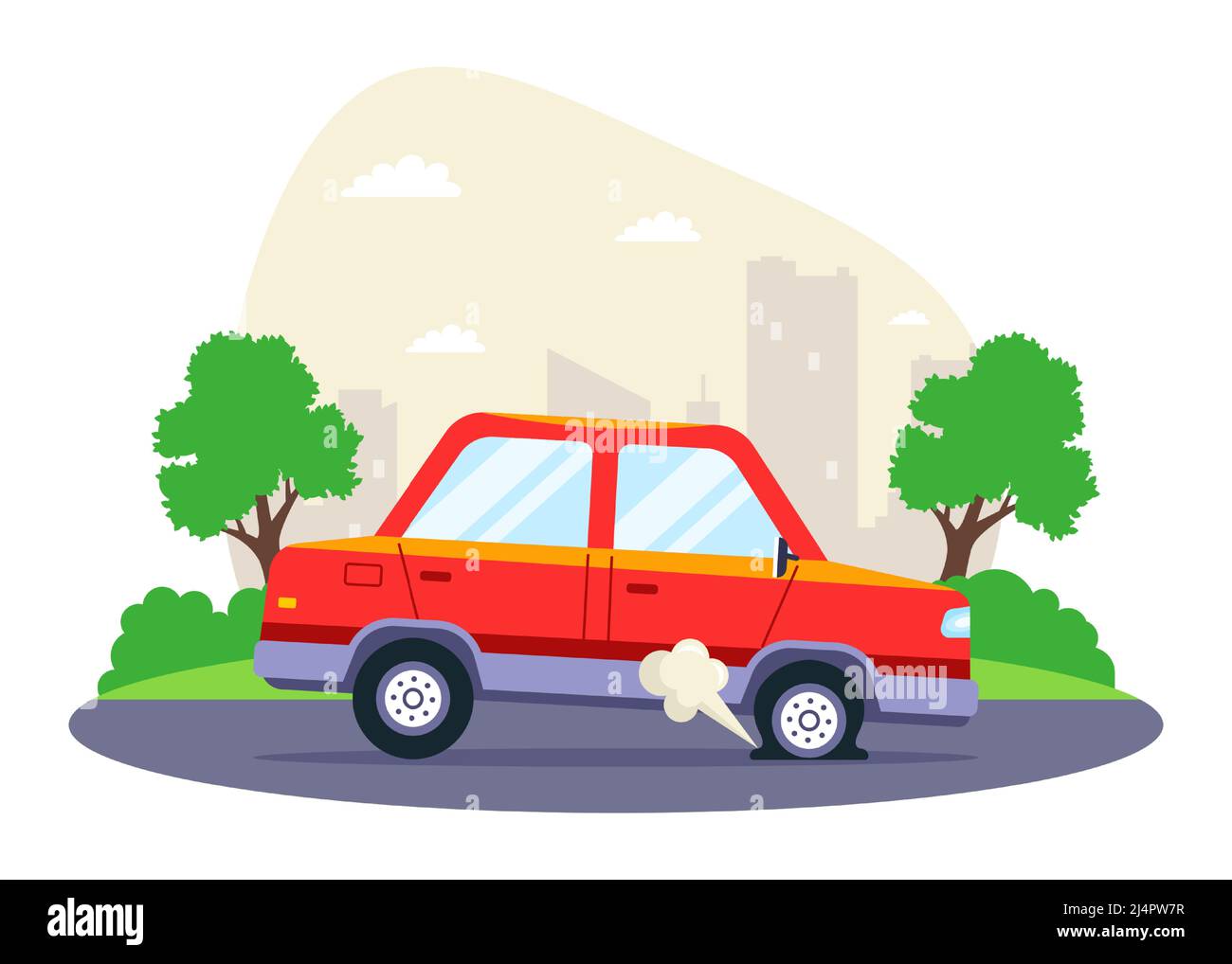 a car had a flat tire on the highway. problem on the road. flat vector ...