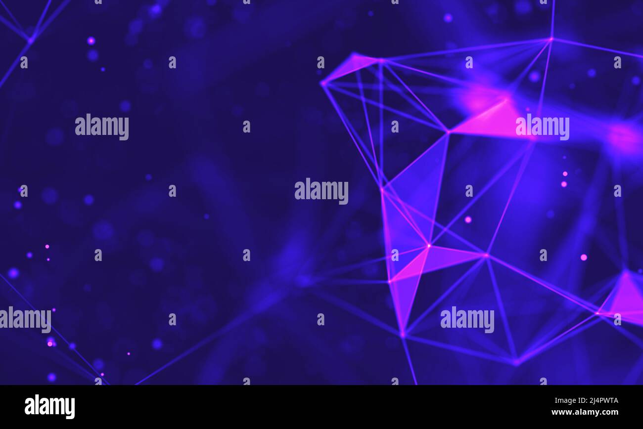 Abstract futuristic illustration of polygonal surface. Low poly shape with connecting dots and ...