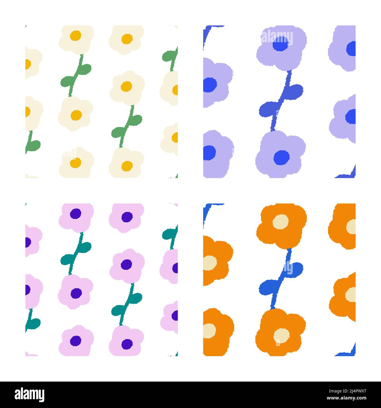 Set of cute flower pattern in cartoon style. Hand drawn vector ...