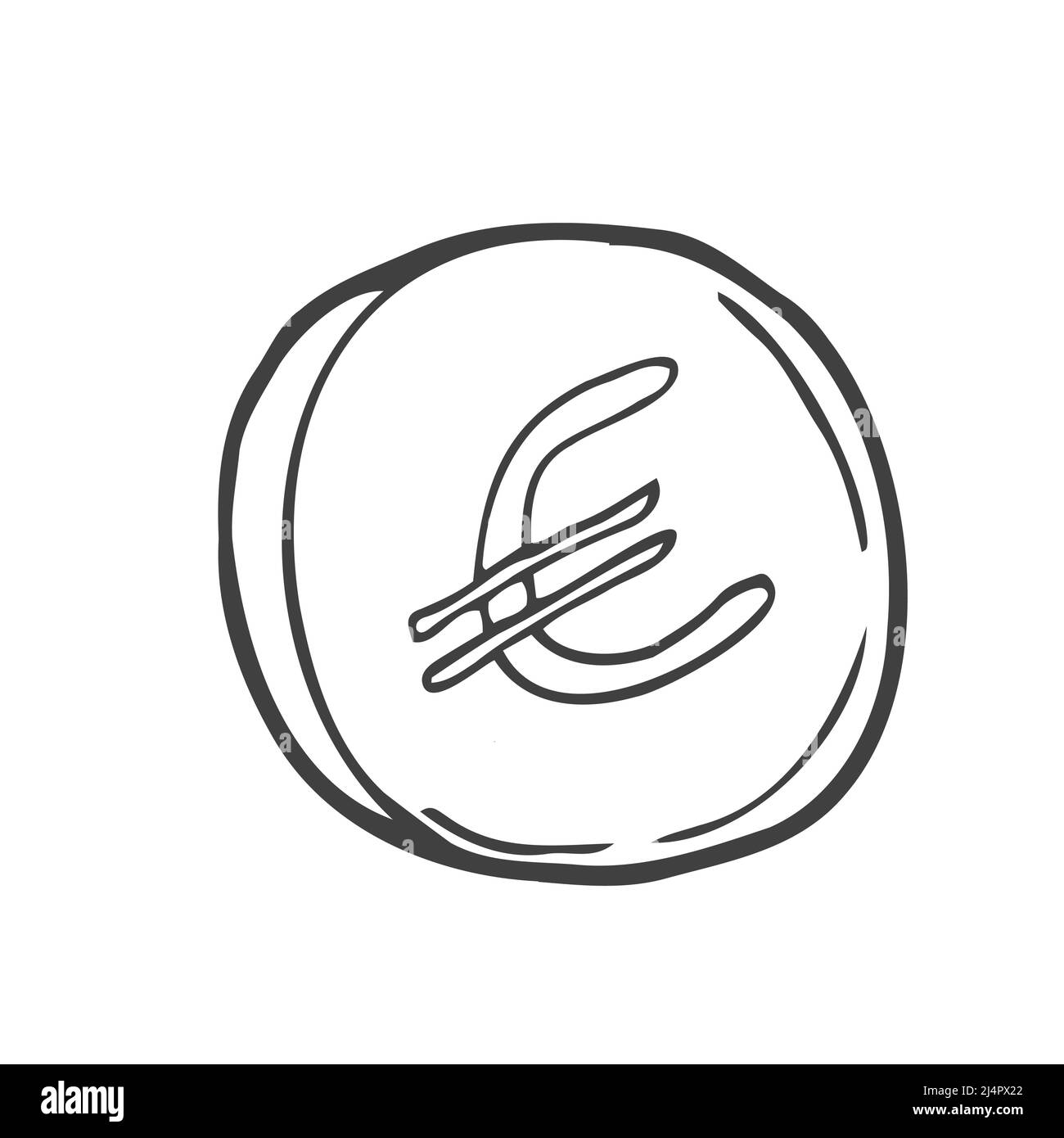 Hand drawn cartoon style illustration of a coin with the euro symbol ...