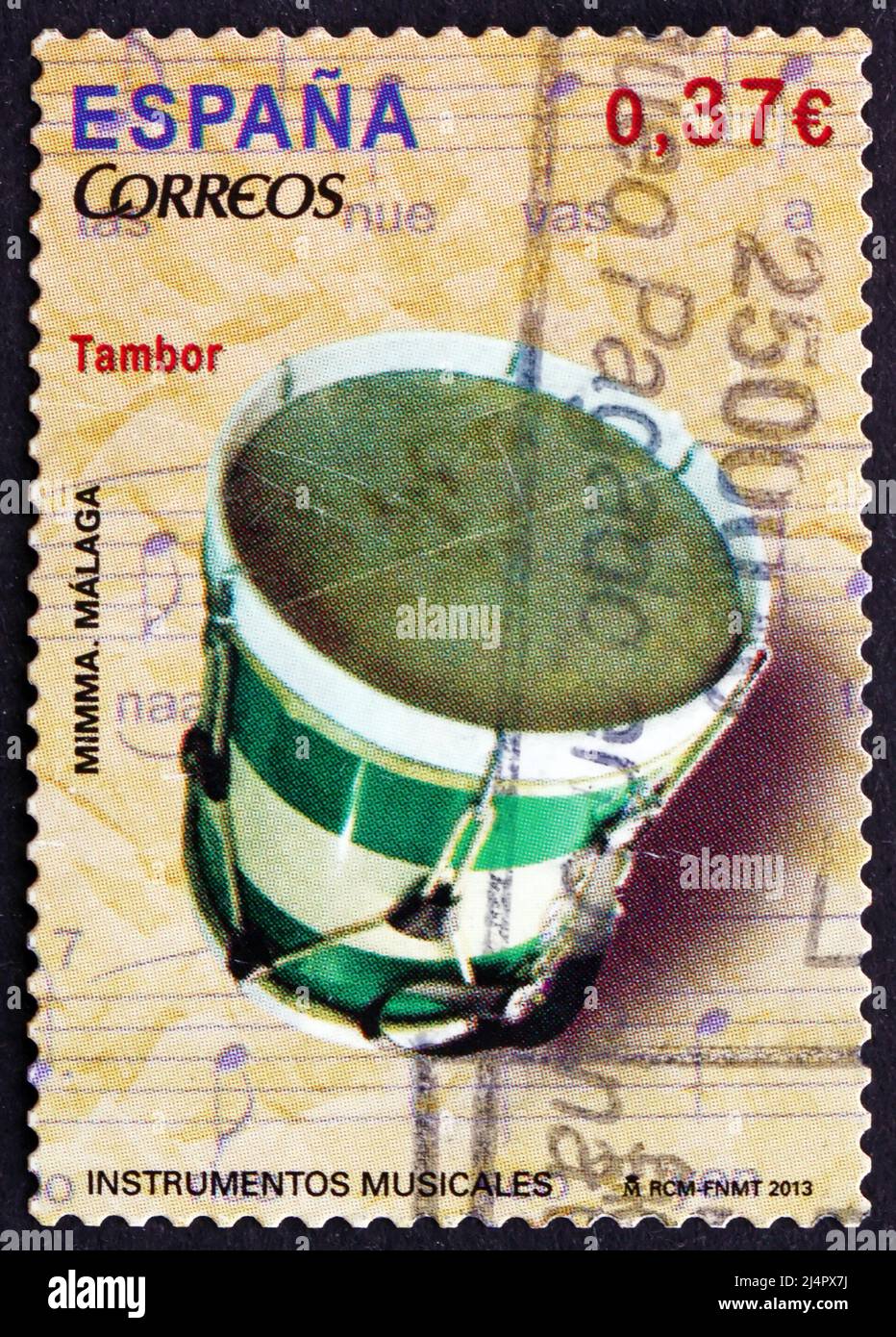 SPAIN - CIRCA 2013: a stamp printed in the Spain shows Drum, Musical ...