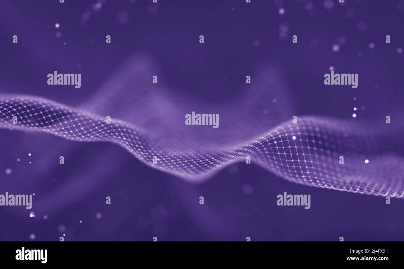 Abstract futuristic illustration of polygonal surface. Low poly shape with connecting dots and ...