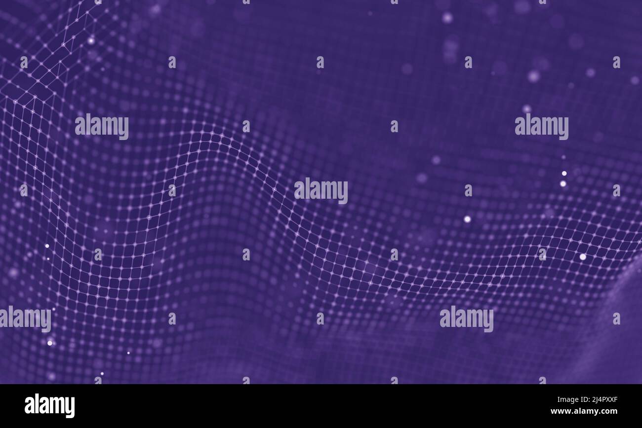 Abstract futuristic illustration of polygonal surface. Low poly shape with connecting dots and ...