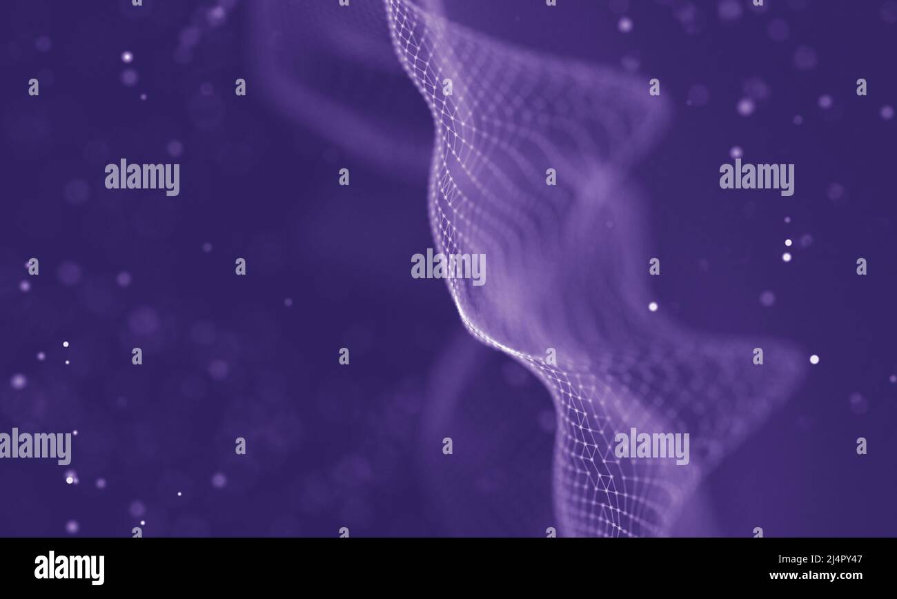 Abstract futuristic illustration of polygonal surface. Low poly shape with connecting dots and ...