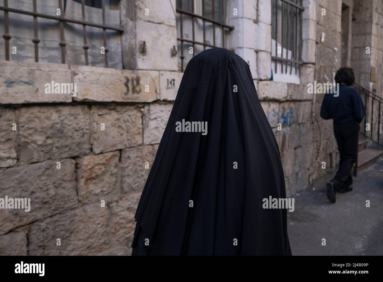 A member of the so called Haredi Burqa Sect also known as 'Shawl women ...